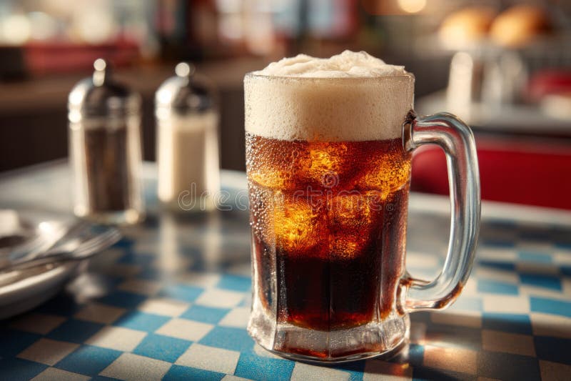 Refreshing Root Beer in Iced Mug on Checkered Table Stock Illustration ...