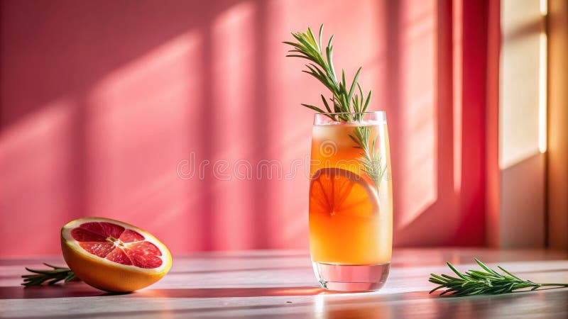 Refreshing Rosemary Grapefruit Cocktail with Ice Cubes in Sunlight ...