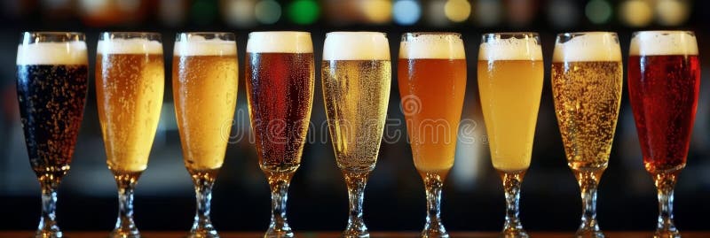 A Refreshing Row of Diverse Draft Beer Styles in Glasses, Set Against a ...