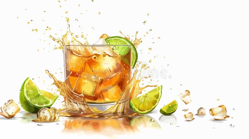 Refreshing Rum Splash Liquid Motion Isolated on White Background Stock ...