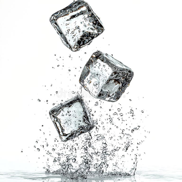 Refreshing Cubes Falling into Water with Splash on White Set Isolated on White Background Stock ...