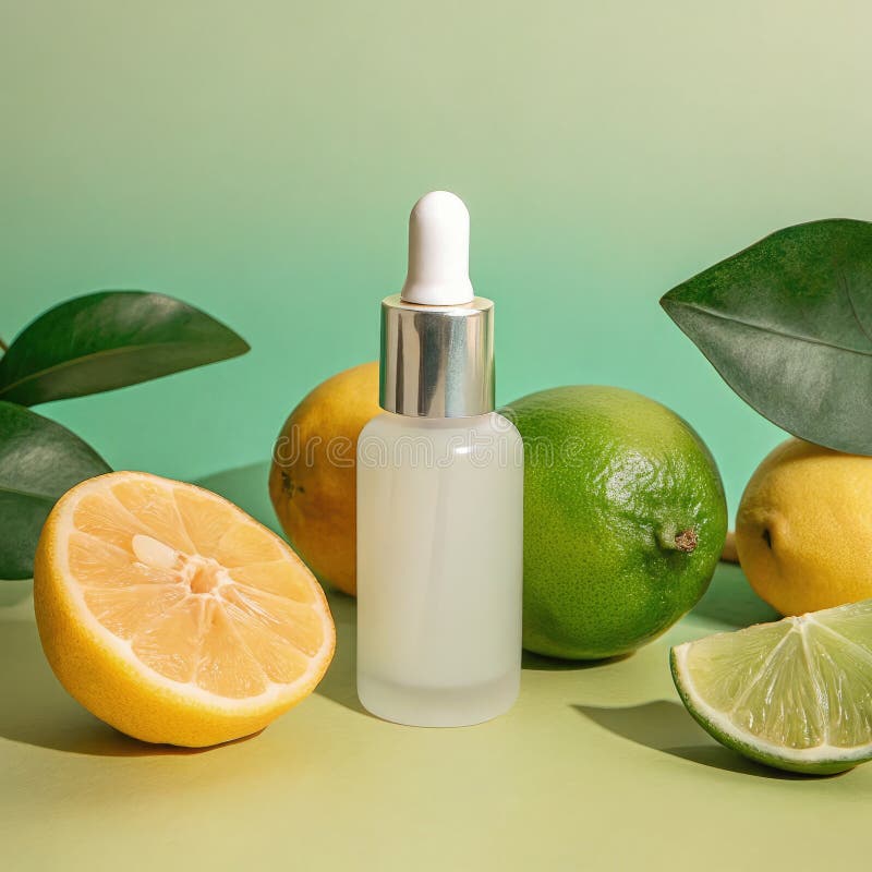 Refreshing Serum Bottle Surrounded by Citrus Fruits on a Soft ...