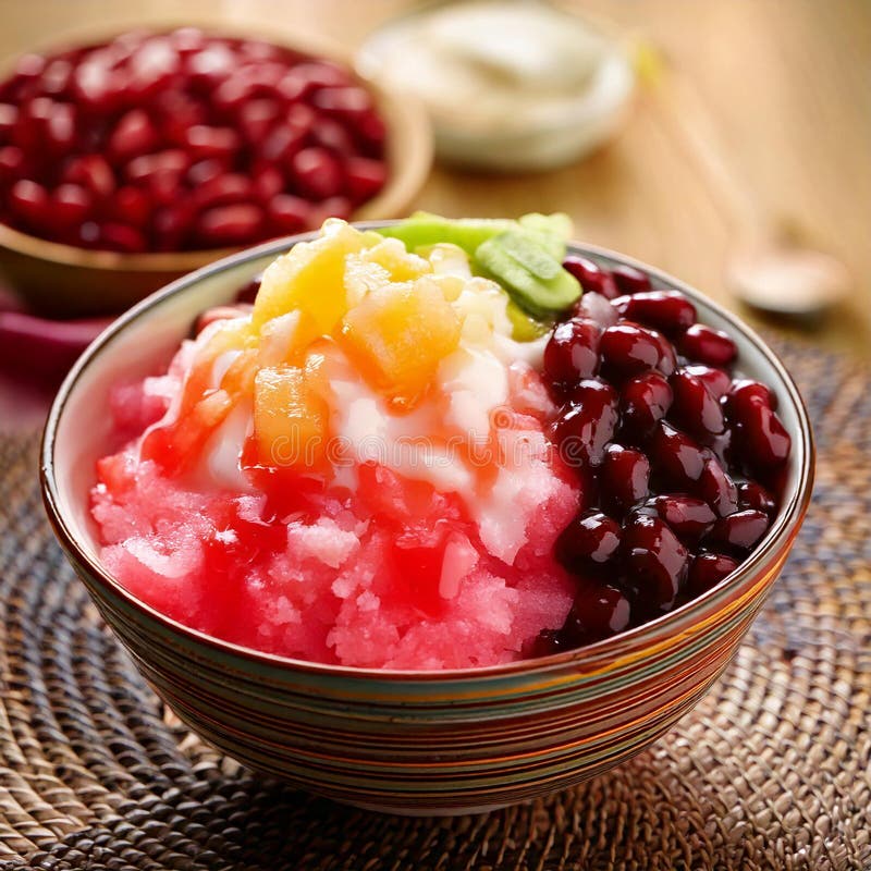Refreshing Shaved Ice Treat with Vibrant Toppings and Syrup Stock ...