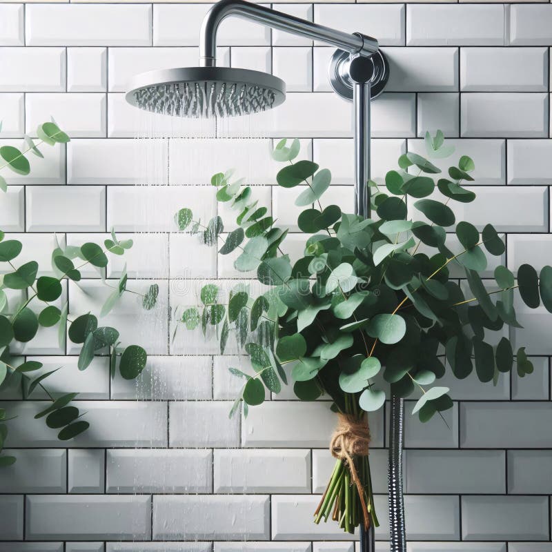 A Refreshing Shower Scene with Eucalyptus Leaves, Creating a Spa-like ...