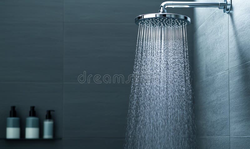 Refreshing Shower Streams from a Modern Chrome Showerhead in a ...