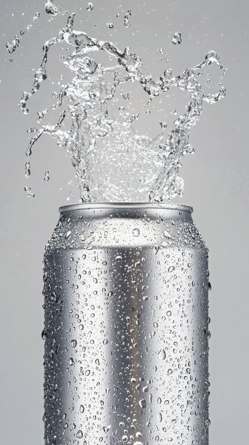 Refreshing Silver Aluminum Energy Drink Can with Mist and Droplets ...