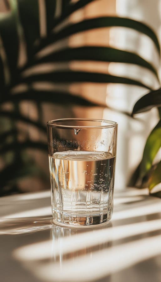 Refreshing Simplicity Glass of Water on Reflective Surface with ...