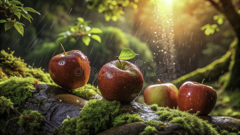 A Refreshing Sip of Autumn Fresh Apple Juice from a Rainy Orchard ...