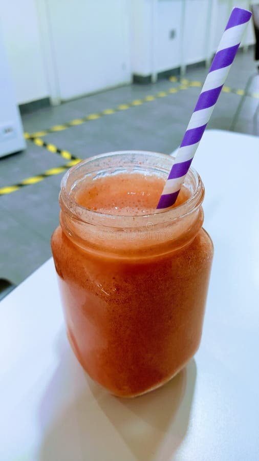 Refreshing Smoothy with Fruits and Straw Stock Photo - Image of ...