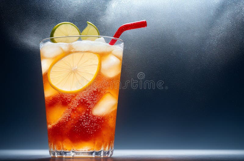 Refreshing Soda in Glass. Fruit Cocktail with Ice. Generative AI. Stock ...