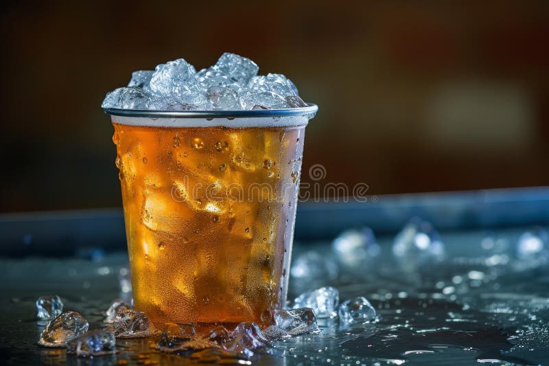 Chilled Soft Drink in Disposable Cup with Ice Stock Image - Image of ...