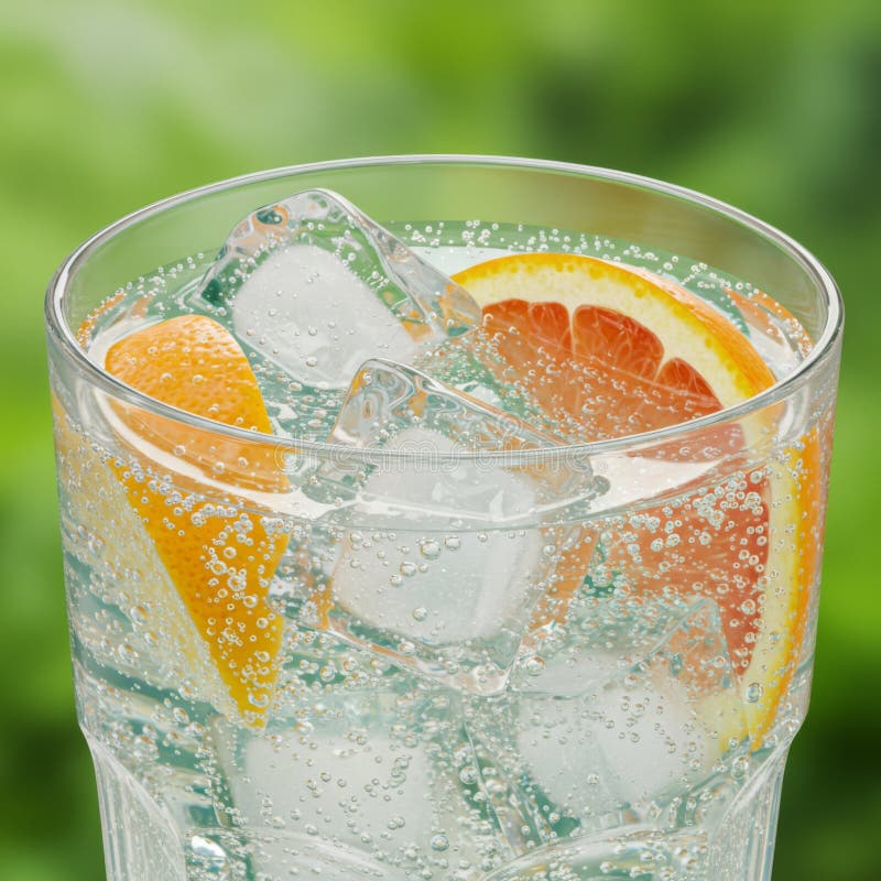 Refreshing Sparkling Citrus Drink with Ice in Glass Stock Illustration ...