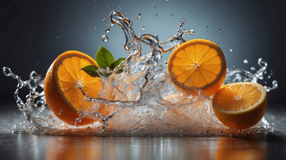 Refreshing Splash of Amber Liquid with Citrus Slices. Stock ...