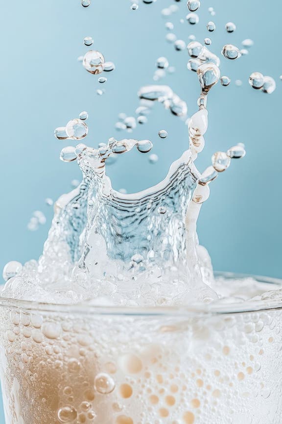 A Refreshing Splash of Bubbles Rises from a Filled Glass Against a Soft ...