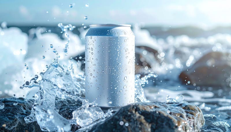 Refreshing Splash: Cold Can on the Beach Stock Image - Image of beach ...