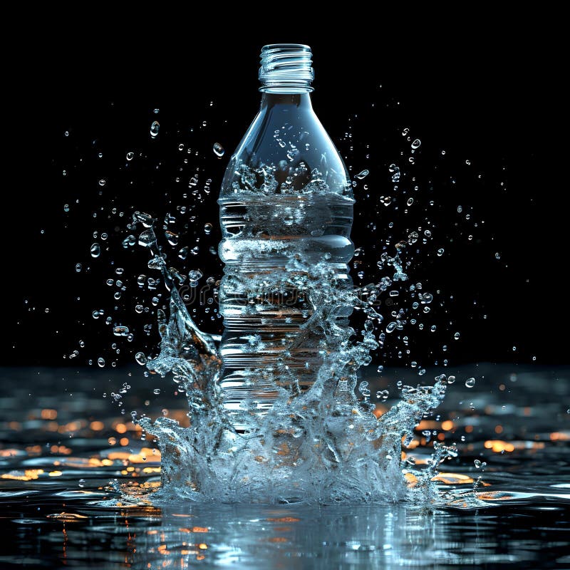 Refreshing Splash in Darkness, Water Bottle Immersed in Liquid. a ...