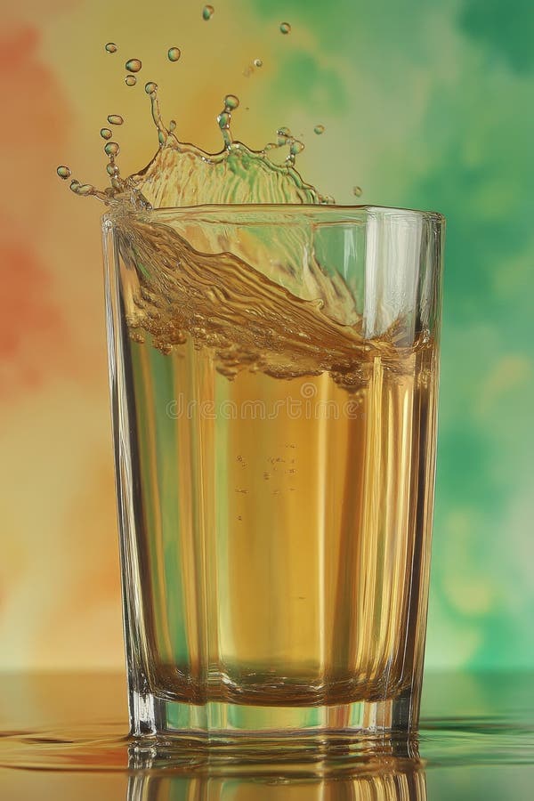 Refreshing Splash Golden Liquid in Motion with Vibrant Background and ...