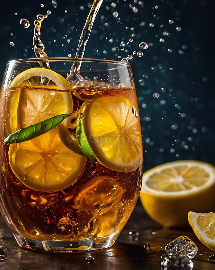 Refreshing Splash of Iced Lemon Tea Stock Illustration - Illustration ...