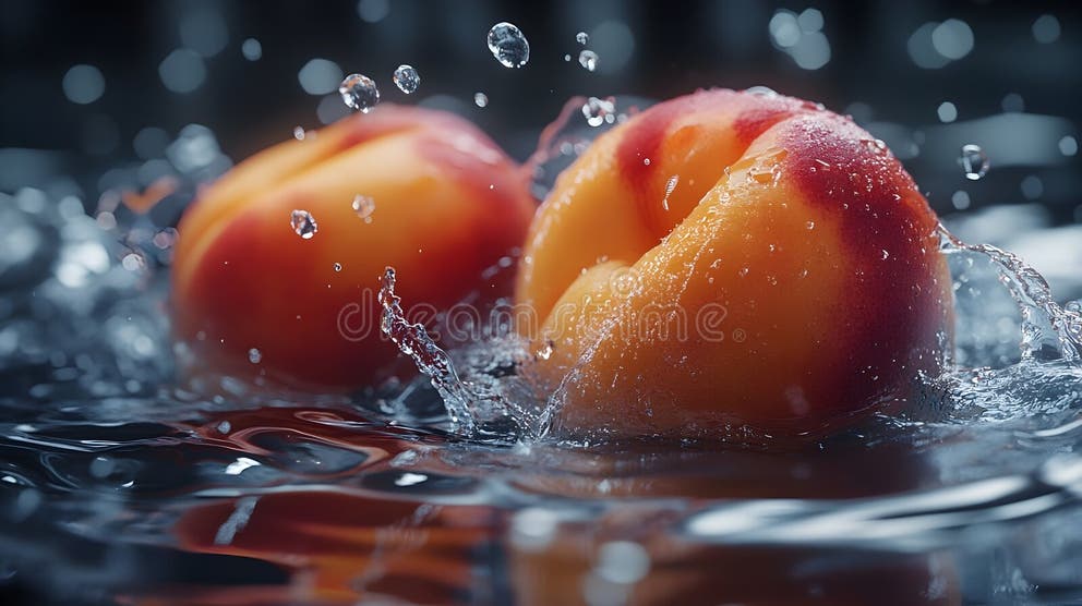 Refreshing Splash of Juicy Peaches in Water Stock Image - Image of ...