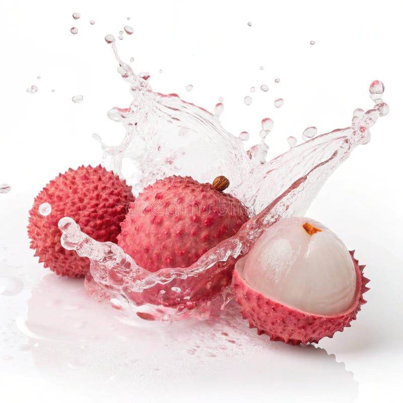 Refreshing Lychee Splash Isolated on White Background Stock ...