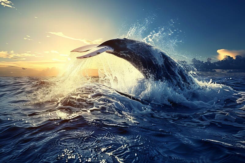 Refreshing Splash of Water from a Diving Whale in the Open Ocean Stock ...