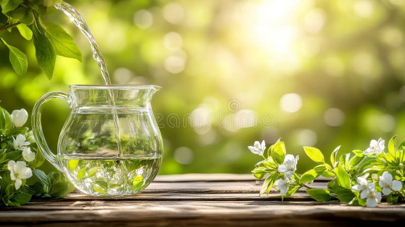 Refreshing Spring Water Revitalizing Beverage in a Tranquil Garden ...