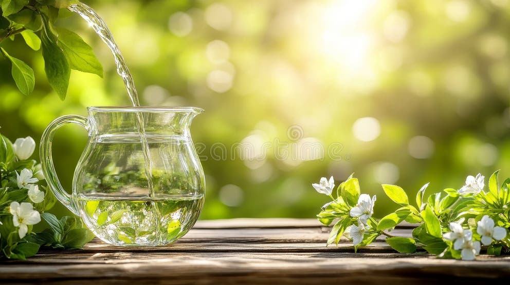 Refreshing Spring Water Revitalizing Beverage in a Tranquil Garden ...