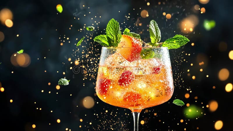 Refreshing Strawberry Cocktail with Mint and Bubbles Stock Video ...