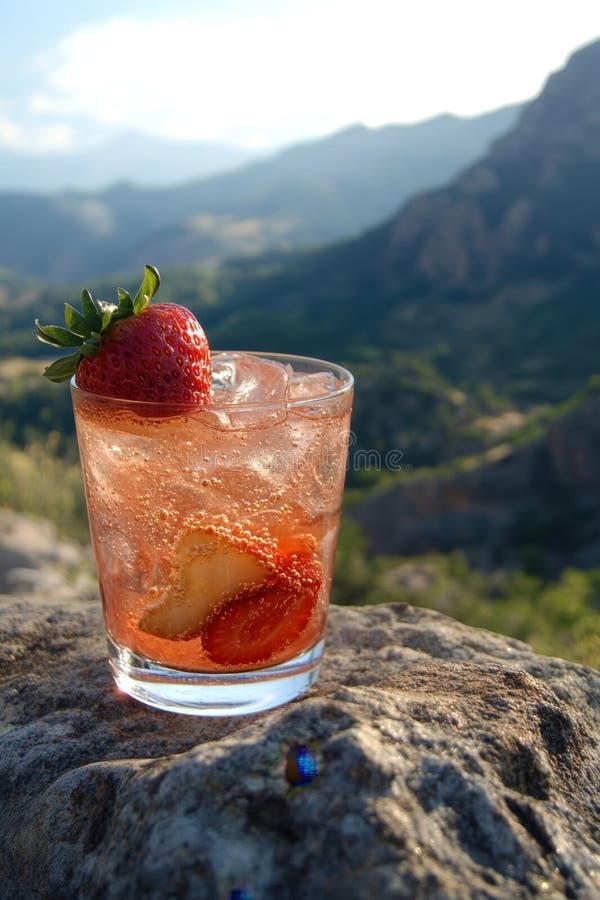 Refreshing Strawberry Cocktail on a Mountain Backdrop Stock ...