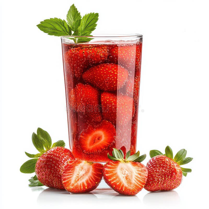 Refreshing Strawberry Drink with Fresh Berries and Mint,, Isolated on a ...