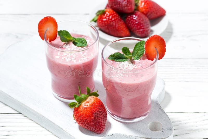 Refreshing Strawberry Milkshake, Top View Stock Image - Image of ...