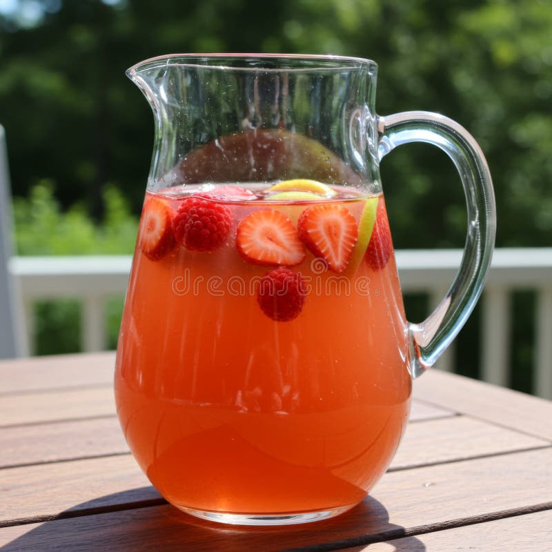 Refreshing Strawberry Raspberry Lemonade in Glass Pitcher Stock ...
