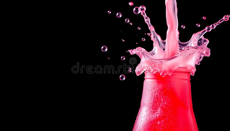 A Refreshing Strawberry Soda Exploding with Bubbles As it Overflows ...