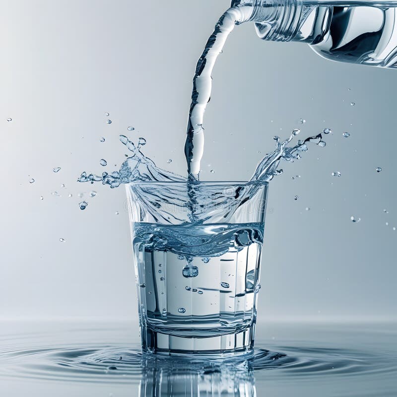 A Refreshing Stream of Clean Water is Poured into a Glass, Creating ...