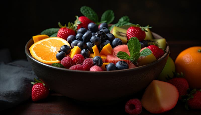 A Refreshing Summer Berry Salad with Organic Yogurt and Mint Generated ...
