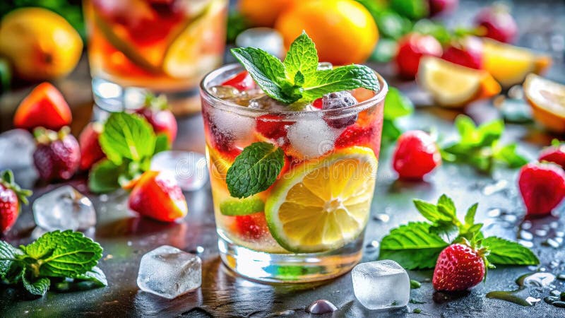 Refreshing Summer Beverage with Ice, Berries, and Citrus. Generative AI ...