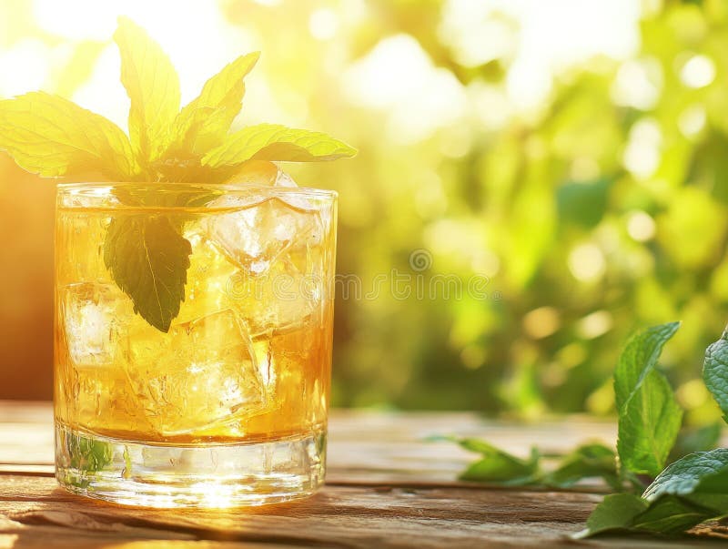 Refreshing Summer Beverage with Mint Leaves in Bright Sunlight Stock ...