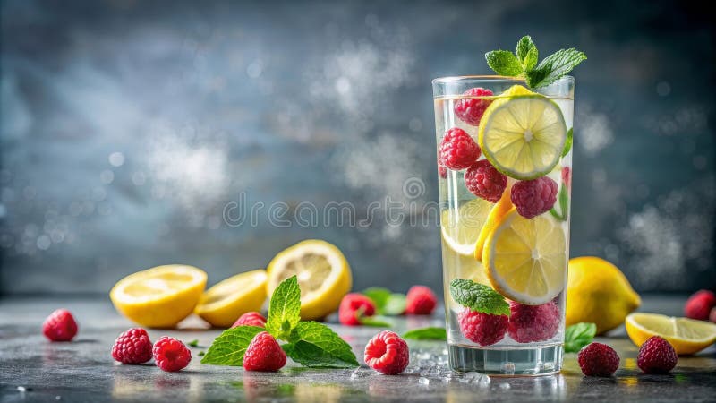 Refreshing Summer Citrus and Raspberry Infused Water Drink. Generative ...