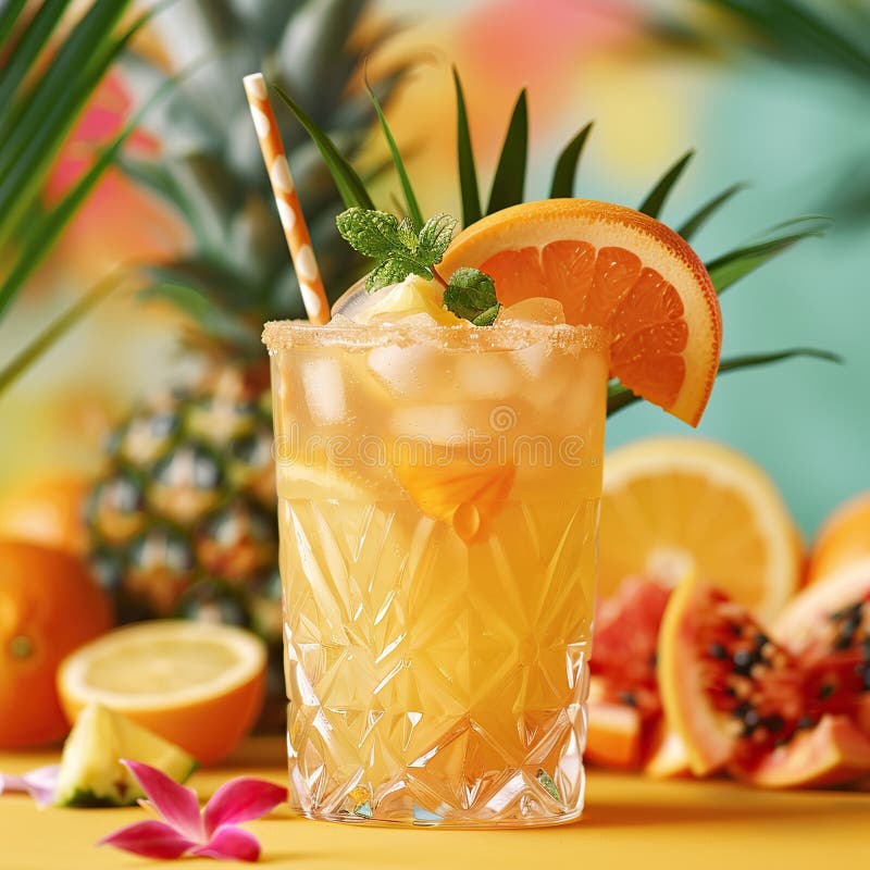Refreshing Summer Cocktail with Citrus Fruits and Ice Stock Photo ...
