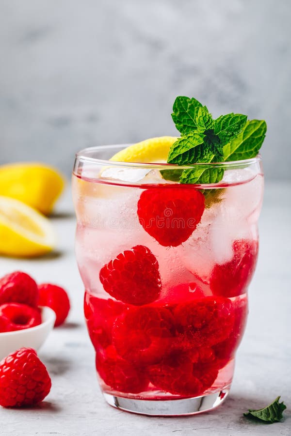 Cold Drink Raspberry Lemonade with Mint in Glass. Stock Image - Image ...