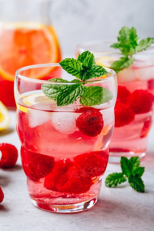 Cold Drink Raspberry Lemonade with Mint in Glass. Stock Photo - Image ...