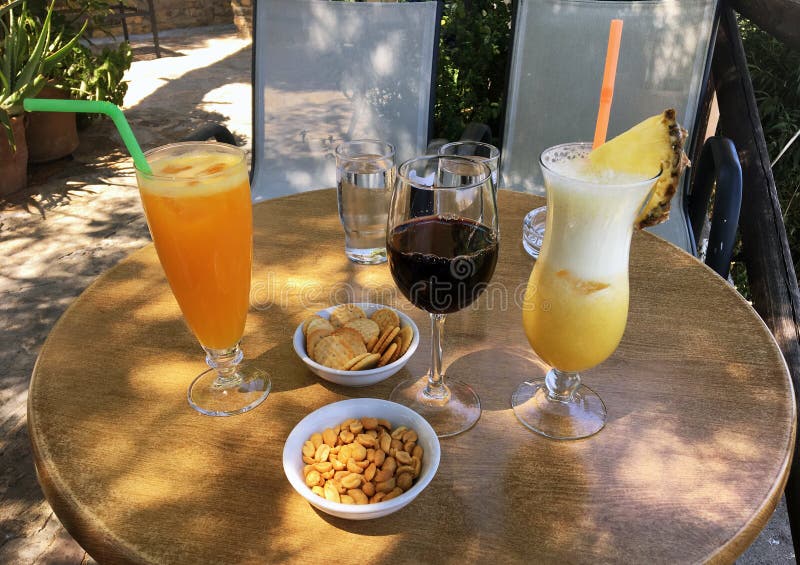 Refreshing Summer Cocktails with Snacks on the Table. the Concept of a ...