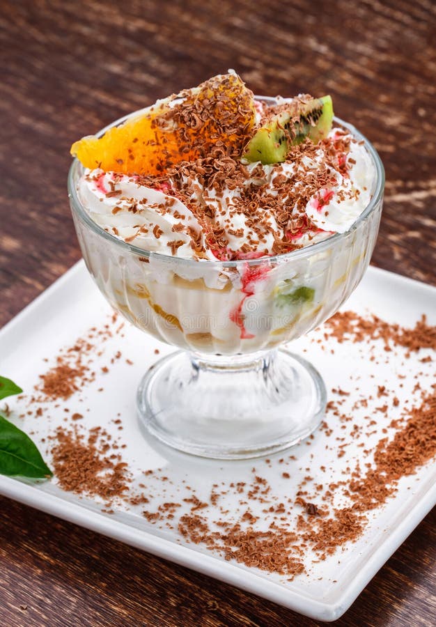 Refreshing Summer Dessert. Vanilla Ice Cream and Chocolate Stock Image ...