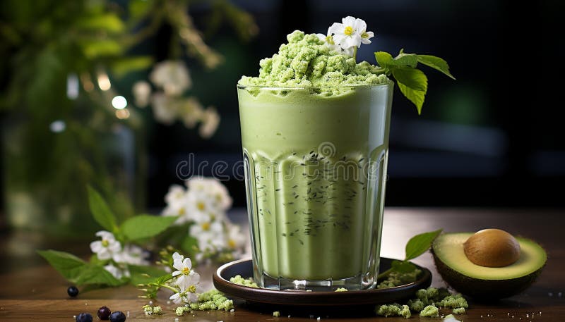 Refreshing Summer Drink Green Milkshake with Avocado, Fruit, and Mint ...