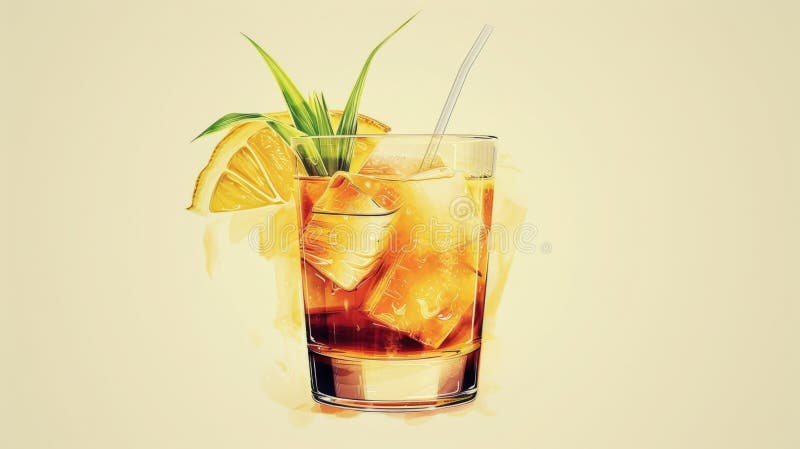 Refreshing Summer Drink: Iced Tea with Lemon and Straw Stock Photo ...
