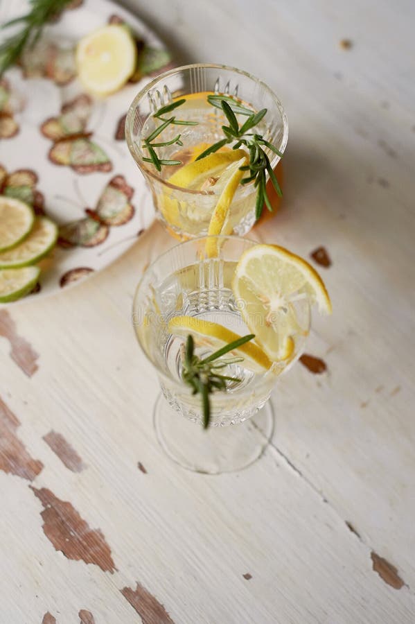 Refreshing Summer Drink with Lemon.Thirst-quenching Water. Stock Photo ...