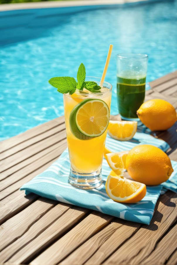 Refreshing Summer Drink by the Pool Stock Image - Image of nutrition ...