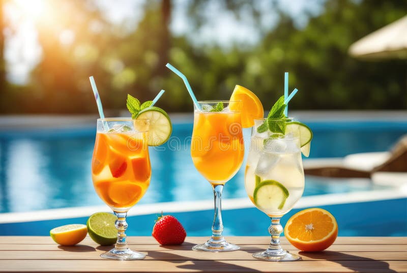 Refreshing Summer Drink by the Pool Stock Photo - Image of sunny ...