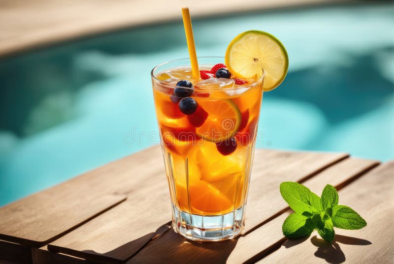 Refreshing Summer Drink by the Pool Stock Photo - Image of fruit ...