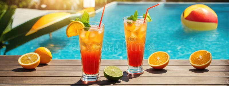 Refreshing Summer Drink by the Pool Stock Photo - Image of water, sunny ...